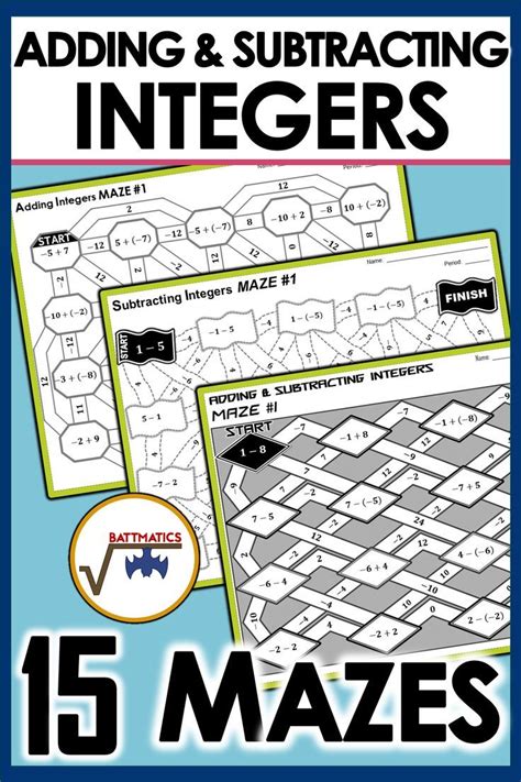 Add And Subtract Integers Maze Bundle Printable Maze Worksheets 15 Mazes