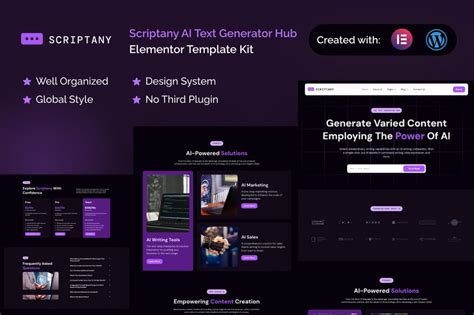 Scriptany Ai Text Generator Hub Elementor Pro Template Kit Wp Template Kits Ft Aitextgen