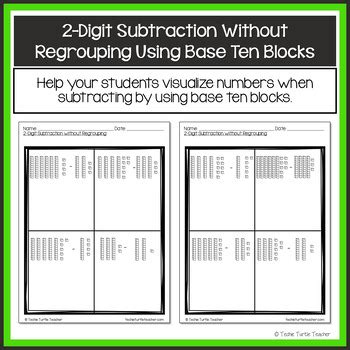 2 Digit Subtraction Without Regrouping Using Base Ten Blocks Worksheets
