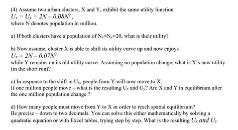 Solved 4 Assume Two Urban Clusters X And Y Exhibit The