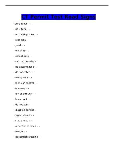 Ct Permit Test Road Signs Ct Permit Stuvia Us
