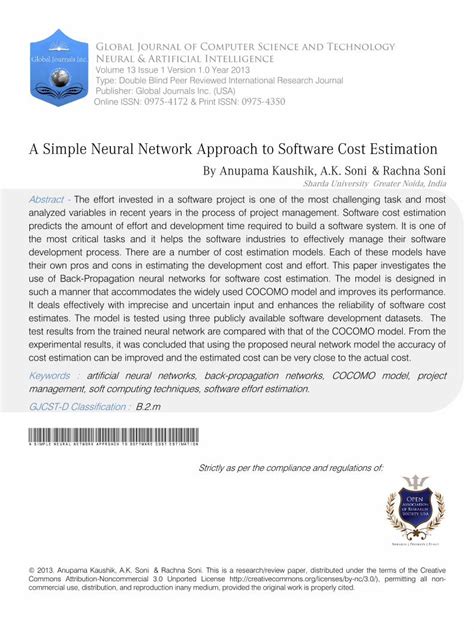 pdf a simple neural network approach to software cost estimation
