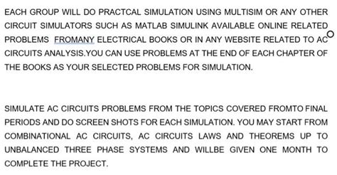 Solved EACH GROUP WILL DO PRACTCAL SIMULATION USING MULTISIM Chegg Com