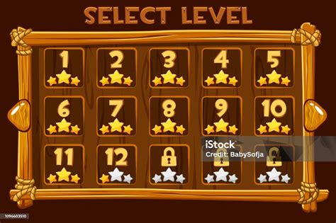 만화 나무 레벨 선택 화면입니다 인터페이스와 버튼 Ui 게임에 대 한 개념에 대한 스톡 벡터 아트 및 기타 이미지 개념