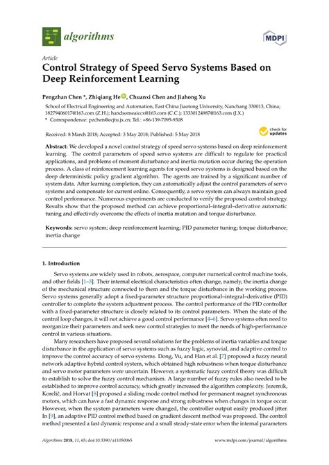 Pdf Control Strategy Of Speed Servo Systems Based On Deep Reinforcement Learning
