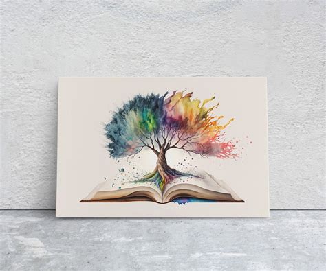 Tree Of Knowledge Watercolor Canvas Art Ready To Hang Large Print Book