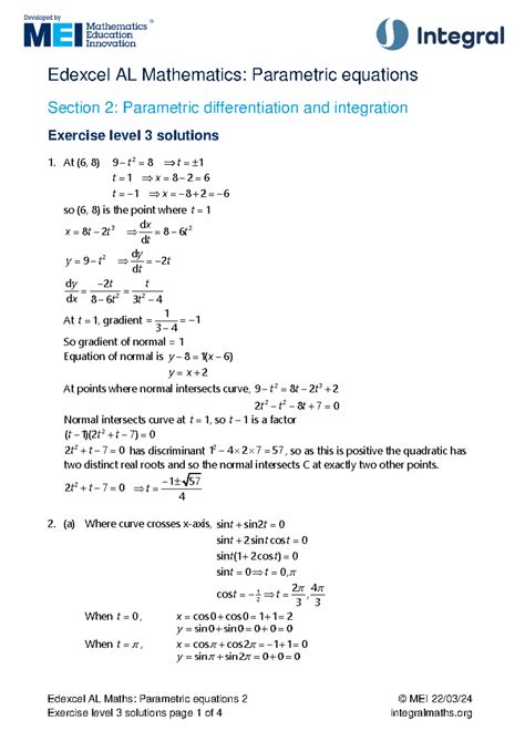 Parametric Diff 3ms Helpfule Maths Tstuuff Edexcel Al Maths Parametric Equations 2 © Mei 22