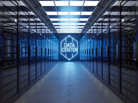 Shot Of Data Center With Multiple Rows Of Fully Operational Server Racks Modern