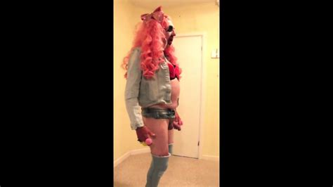 Pink Haired Slut In Denim Thigh Boots