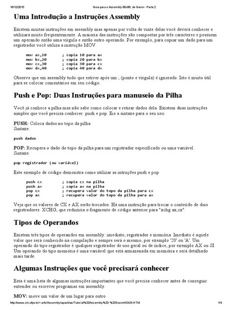 Guia Para O Assembly 80x86 De Gavin Parte 2 Pdf Linguagem