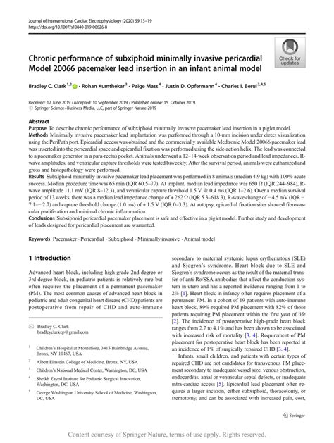 Chronic Performance Of Subxiphoid Minimally Invasive Pericardial Model 20066 Pacemaker Lead
