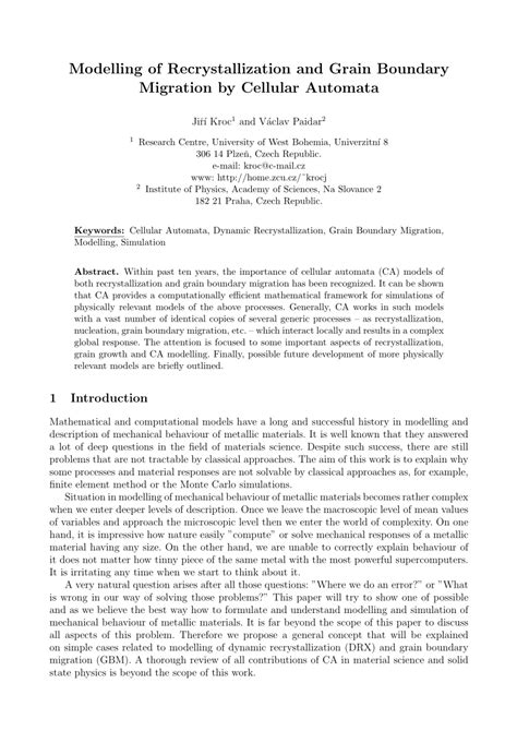 Pdf Modelling Of Recrystallization And Grain Boundary Migration By Cellular Automata