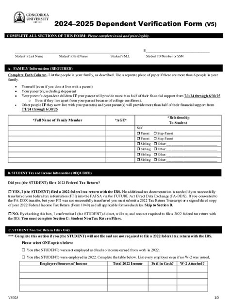 Fillable Online 20242025 Dependent Verification Form V5 Fax Email
