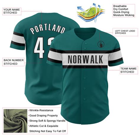 Custom Teal White Black Authentic Baseball Jersey Discount