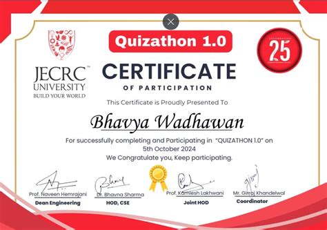 Bhavya Wadhawan On Linkedin Achievement Quizathon Lifelonglearning