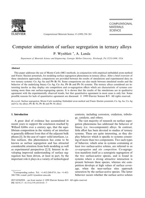 Pdf Computer Simulation Of Surface Segregation In Ternary Alloys