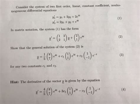 Solved Consider The System Of Two First Order Linear