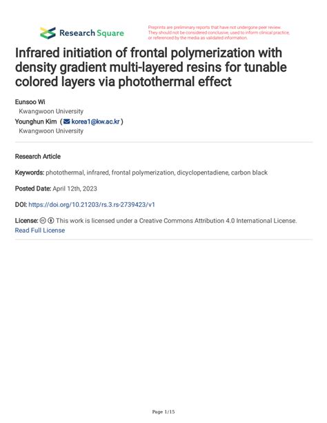 Pdf Infrared Initiation Of Frontal Polymerization With Density Gradient Multi Layered Resins