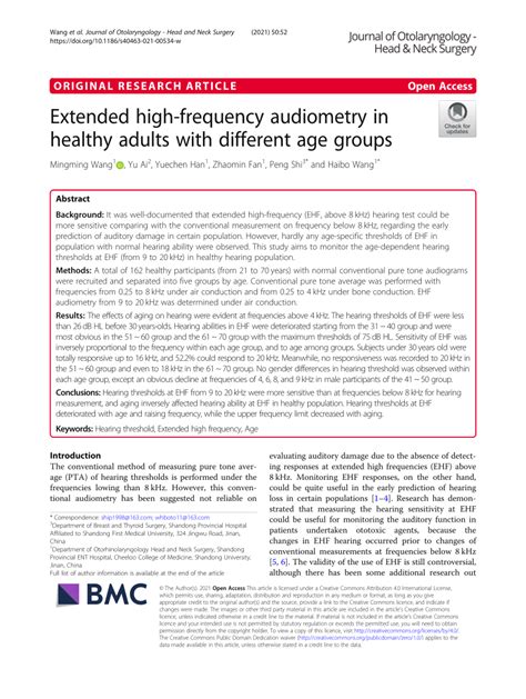 Pdf Extended High Frequency Audiometry In Healthy Adults With