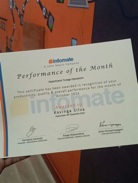 Grateful And Honored To Be Recognized With The Performance Of The Month Award For October 2024