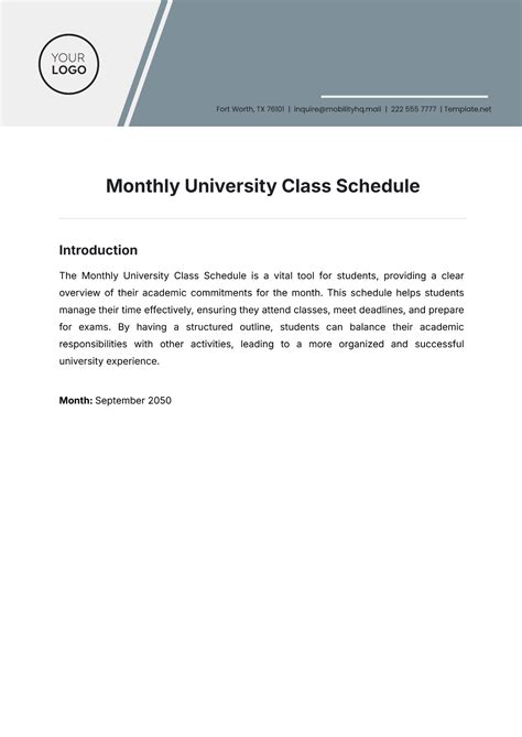 Free Simple University Class Schedule Template To Edit Online