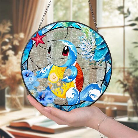 Pokemon Squirtle Autumn Blossom Stained Glass Suncatcher Animebape