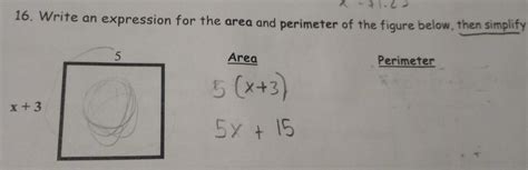 16 write an expression for the area and perimeter of the figure below