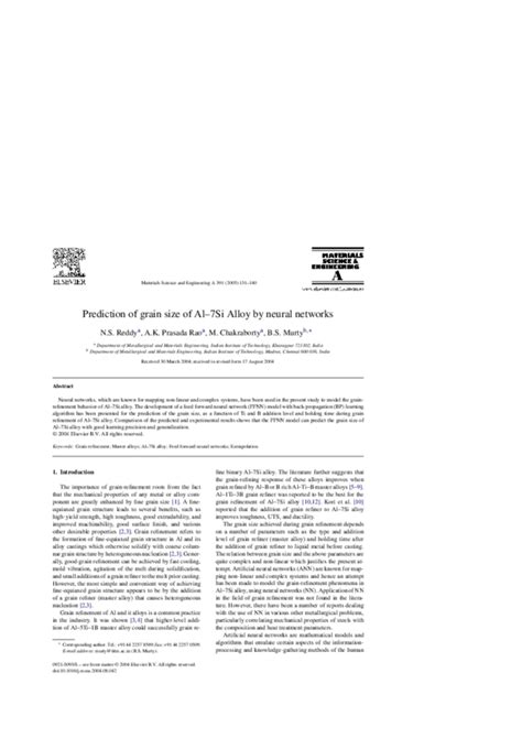 Pdf Prediction Of Grain Size Of Al 7si Alloy By Neural Networks
