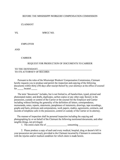 Request For Production Of Documents To Carrier Form Fill Out And Sign