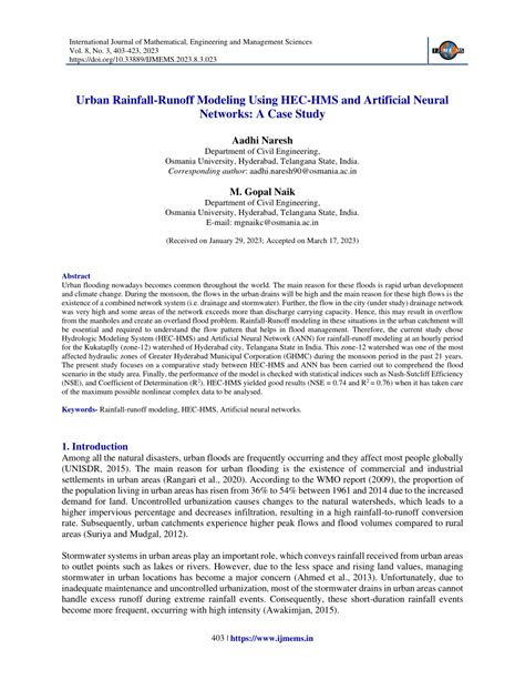 Pdf Urban Rainfall Runoff Modeling Using Hec Hms And Artificial
