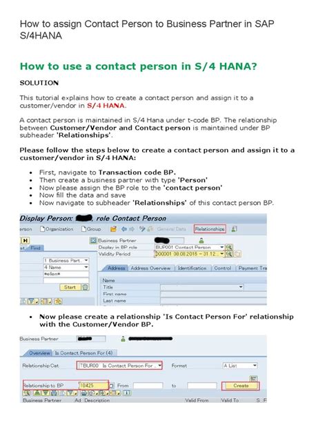 How To Assign Contact Person To Business Partner In Sap S4hana Pdf