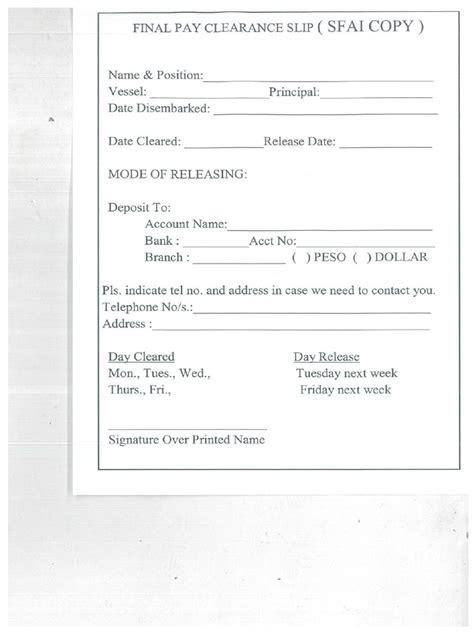 Final Pay Clearance Slip Pdf