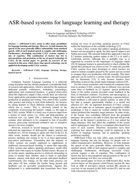 Pdf Asr Based Systems For Language Learning And Therapy