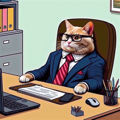 A Funny Cat Wearing Business Suit Sitting At Office Desk Meme S Memes