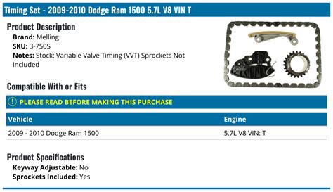 2009 2010 Dodge Ram 1500 Timing Chain Melling 3 750s