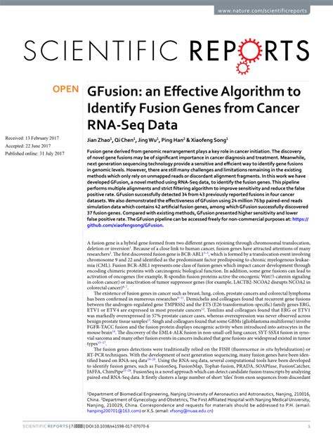 Pdf Gfusion An Effective Algorithm To Identify Fusion Genes From Cancer Rna Seq Data