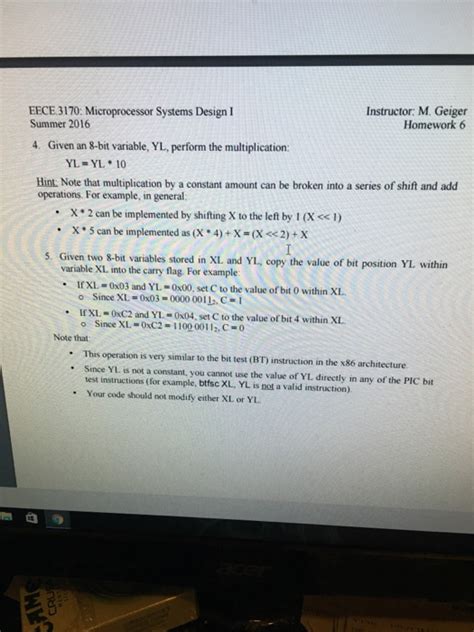 Solved Given An 8 Bit Variable Yl Perform The