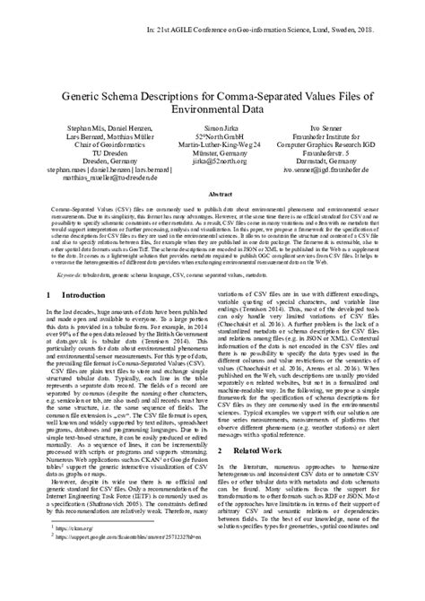 Pdf Generic Schema Descriptions For Comma Separated Values Files Of