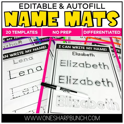 Editable Name Writing Practice Activities One Sharp Bunch