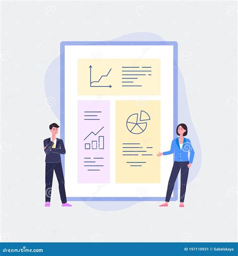 Data Analysis And Presentation Poster Cartoon People Presenting Board Stock Vector