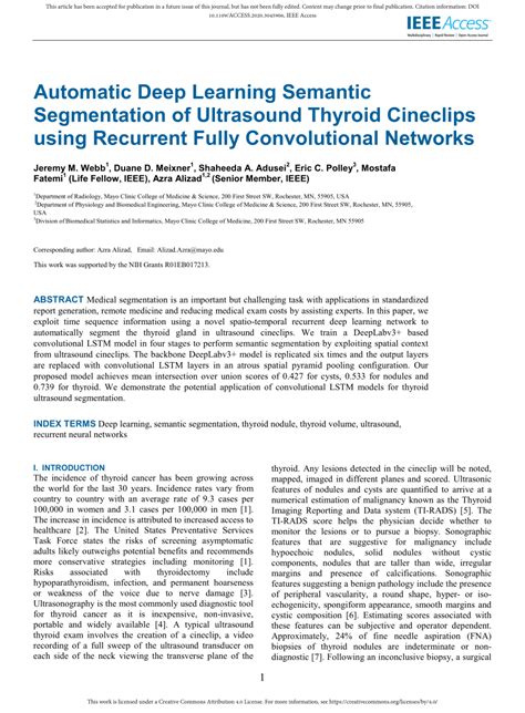 Pdf Automatic Deep Learning Semantic Segmentation Of Ultrasound Thyroid Cineclips Using