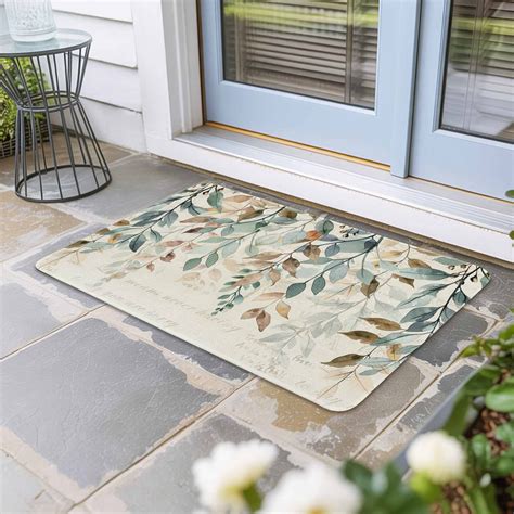 Green Brown Botanical Door Mat Indoor Outdoorfarmhouse Eucalyptus
