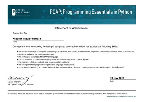 Abdullah Thowzif Hameed Pcap Python Es Certificate Ppt