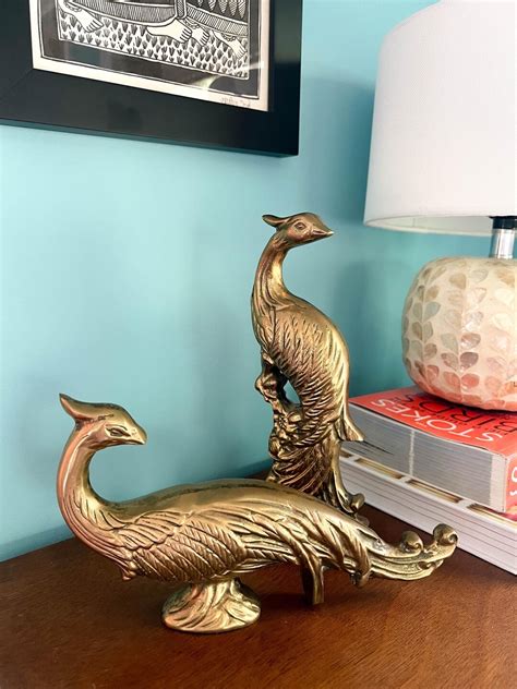 Mcm Vtg Hollywood Regency Peacock Figurines Solid Brass Brass