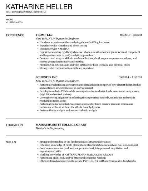 Dynamics Engineer Resume Samples Velvet Jobs