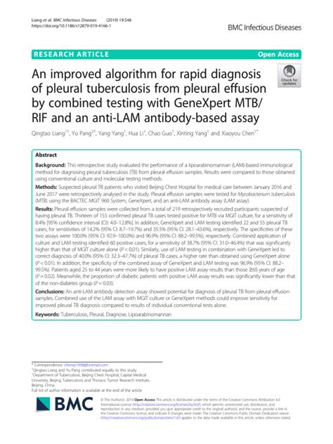 An Improved Logarithm For Detecting Pleural Tb Pdf Tuberculosis