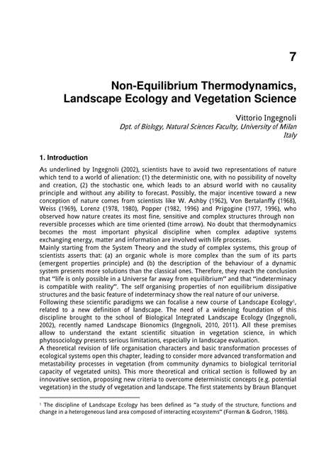 Pdf Non Equilibrium Thermodynamics Landscape Ecology And Vegetation