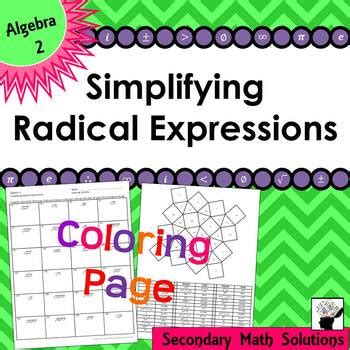 Simplifying Radical Expressions Coloring Activity By Secondary Math Solutions