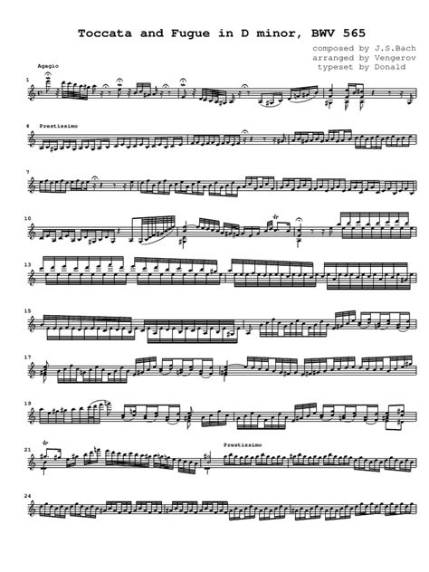 Toccata and Fugue BWV - 565 For Solo Violin | PDF