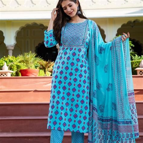 Designer Kurti Pant Dupatta Set With Heavy Mirror Embroidery Work On